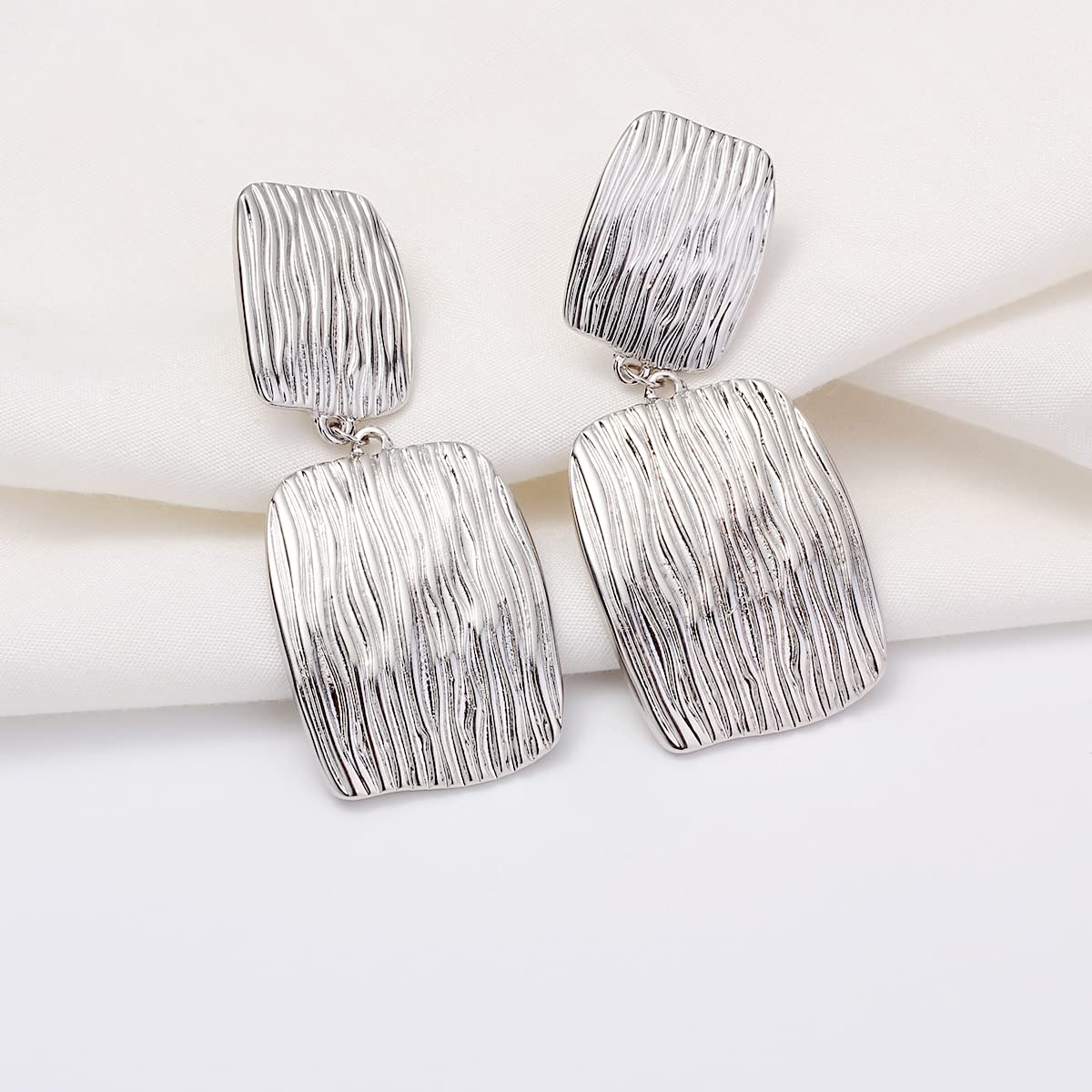 Silver Rectangle Geometric Dangle Earrings for Women Fashion Statement Drop Earrings KELMALL COLLECTION