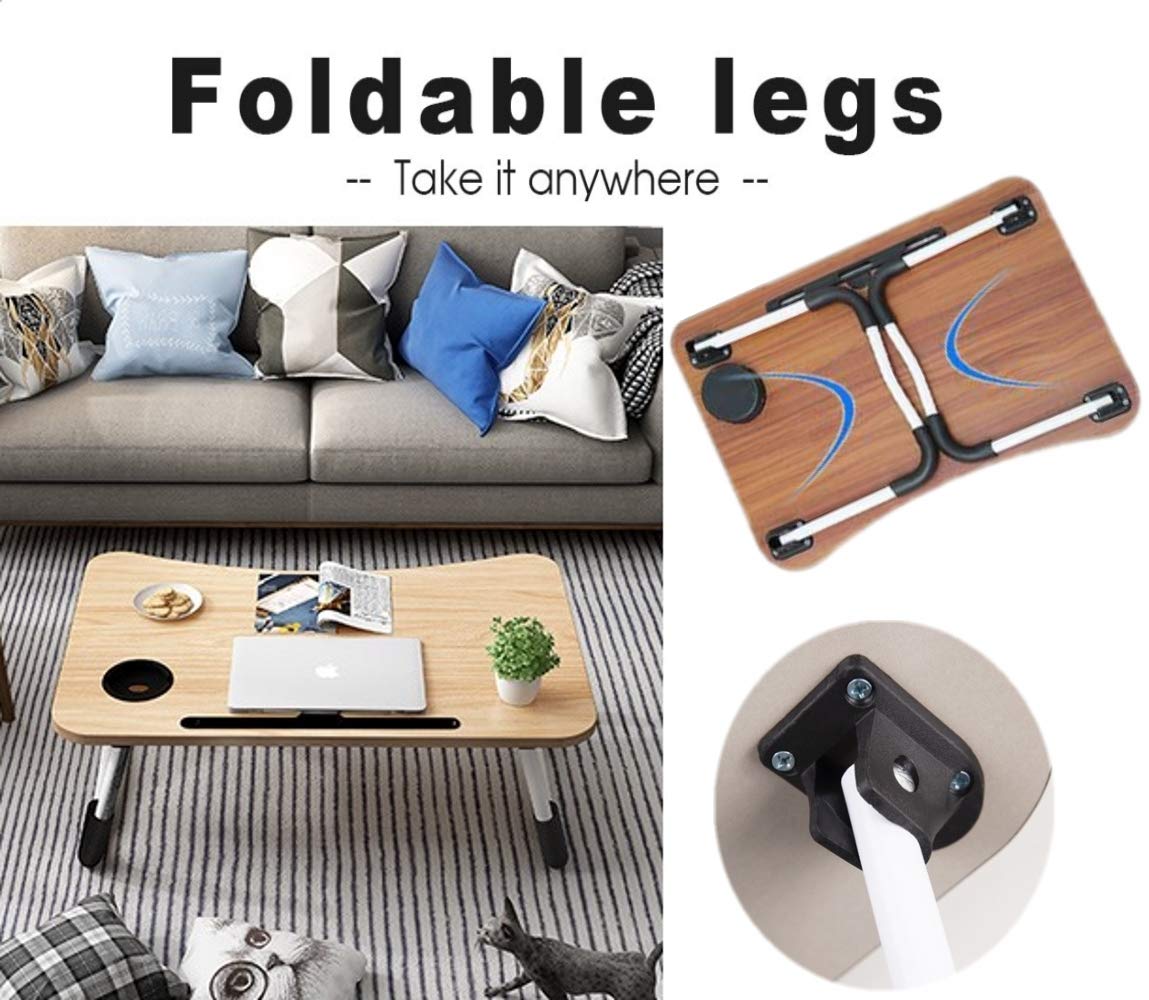 Laptop Desk Foldable Laptop Table Portable Laptop Bed Tray Table Notebook Stand Reading Holder with The Cup Slot for Eating Breakfast,Reading,Watching Movie on Bed/Couch (Burlywood)