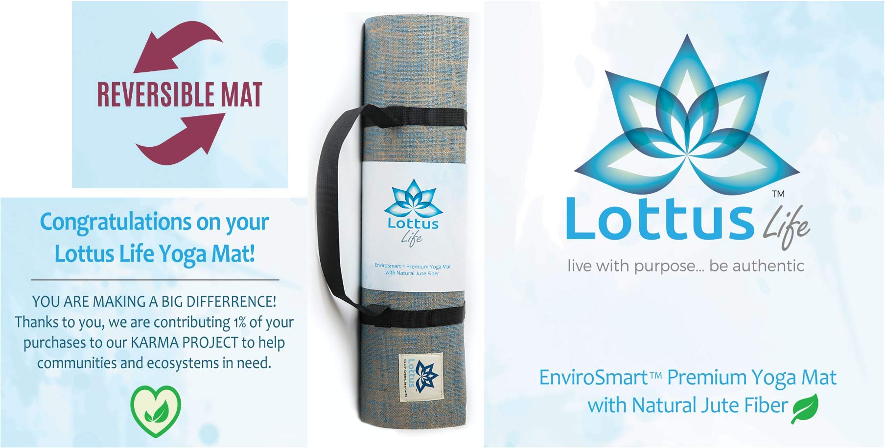 Lottus Life Natural Jute Yoga Mat [New & Improved] Extra Thick 8mm. Reversible. Strong Traction. Durable. Non Toxic. Carrying & Stretching Strap
