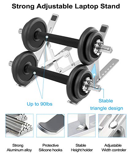 Laptop Stand for Desk, Ergonomic Aluminum Laptop Riser 7 Adjustable Height Foldable Portable Notebook Computer Stand for 8-18" Laptop Tablets Compatible with MacBook Air Pro, HP Sliver