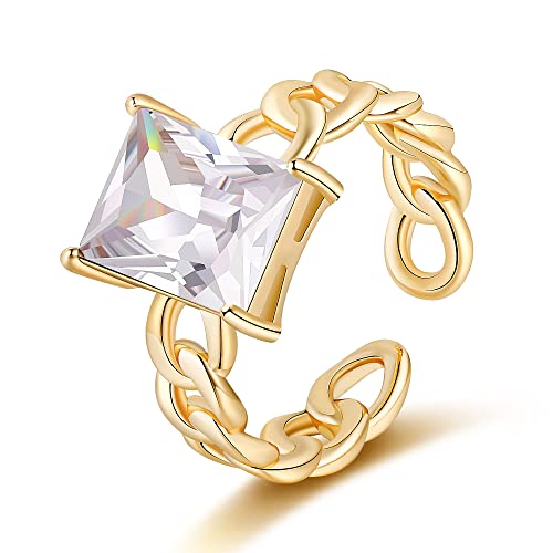 papasgix 14k Gold Plated Rings for Women, Clear Zircon Stackable Adjustable Aesthetic Handmade Statement Gold Band Rings, Cubic Zirconia Band Rings Open Rings ļ¼Clearļ¼