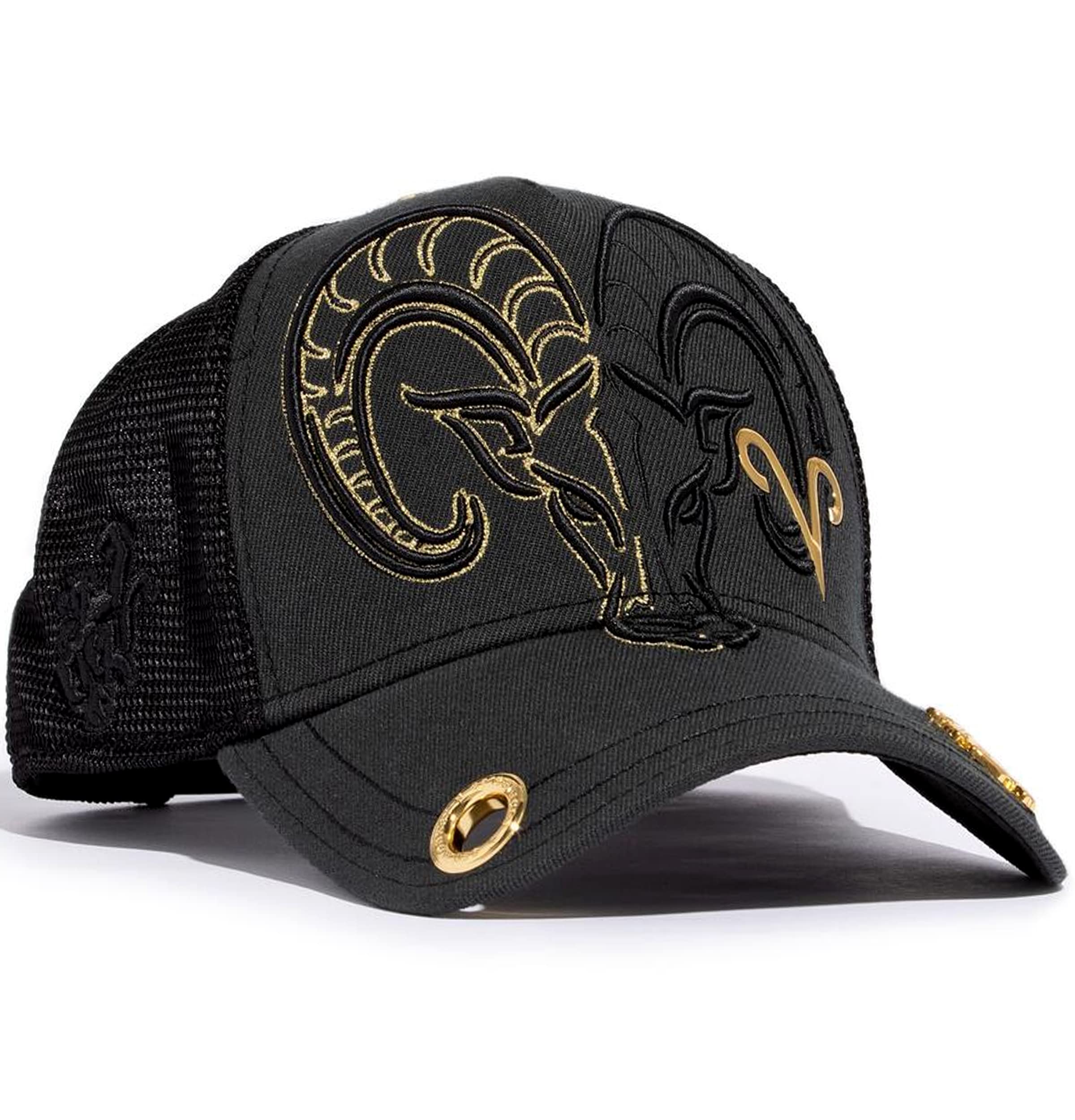 Red Monkey Designs Aries Black RM1423 Zodiac Series Fashion Unisex Limited Edition Mesh Trucker Hat Cap, One Size