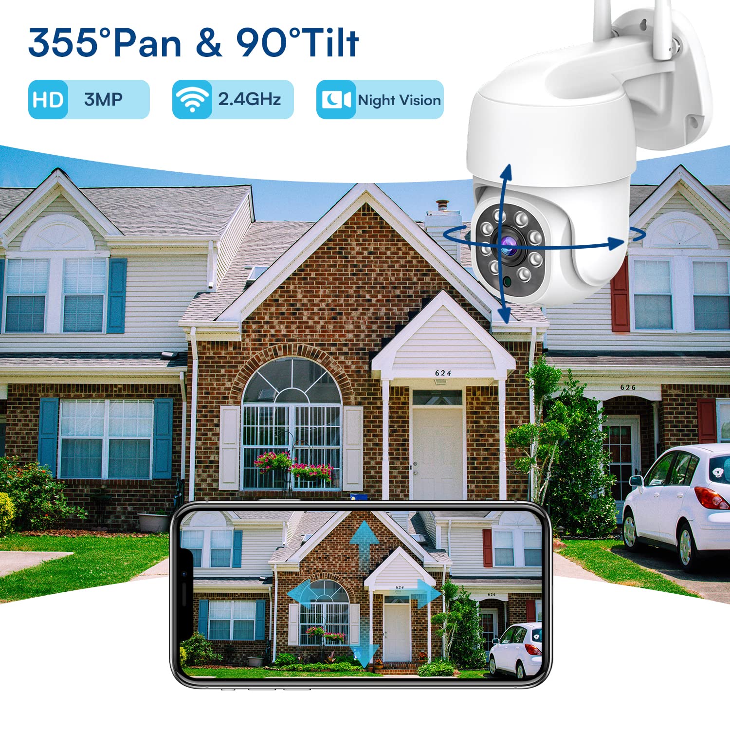 WOOLINK 2K Security Camera for Outdoor, Wireless WiFi, 360 ° Pan-Tilt 3MP UHD for Home Security System (2.4ghz Only) Surveillance Camera 2-Way Talking, Motion Detect and Night Vision