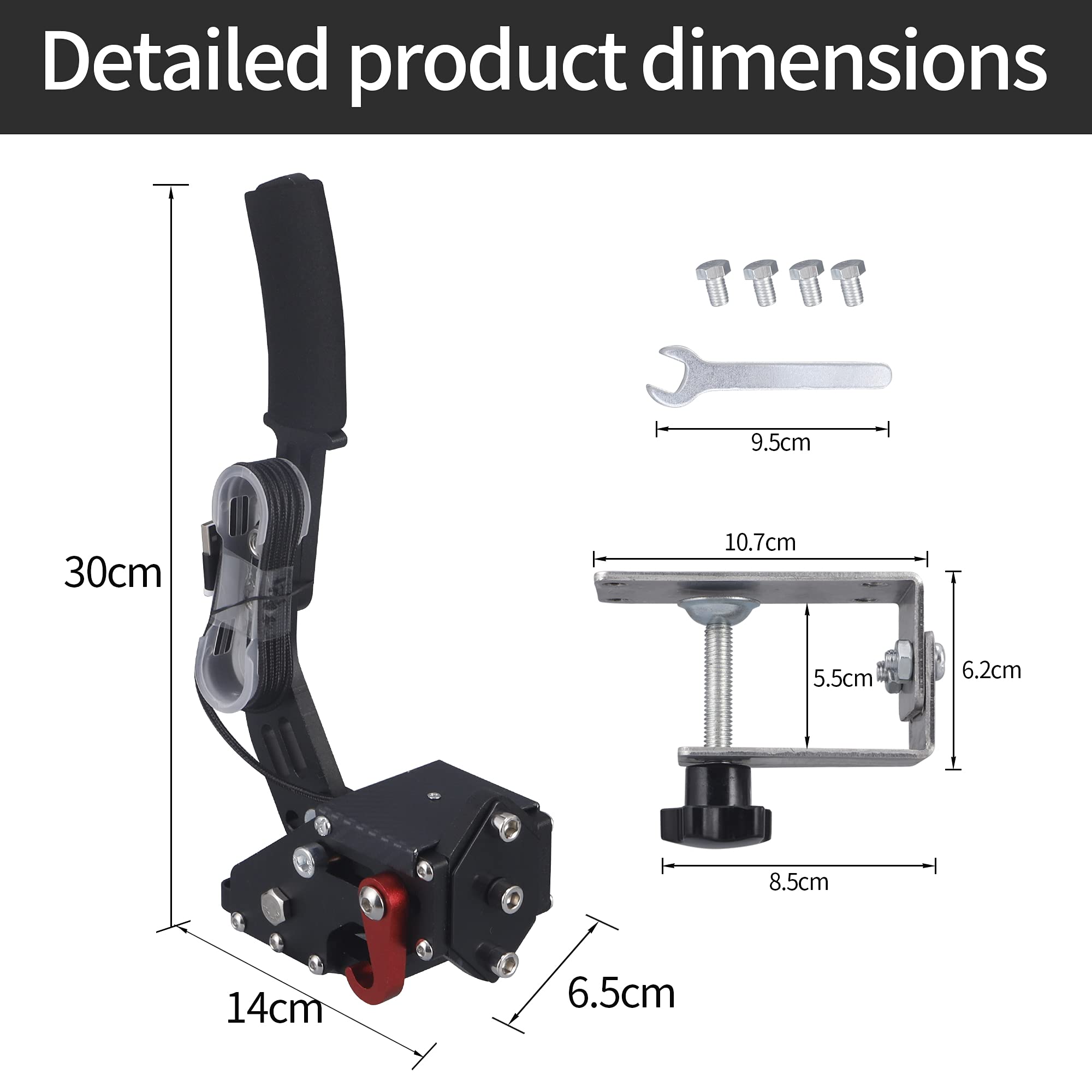 MILVBUSISS USB Handbrake, 14Bit PC Handbrake with Clamp Suitable for Sim Drift Racing Game，usb e brake Hand Brake for Logitech Shifter G27 G29, Black(PC System only)