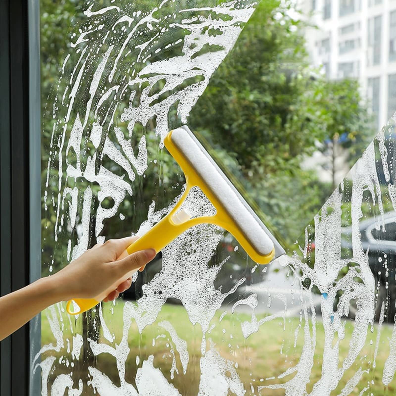 Window Squeegee with Spray 3 in 1 Window Squeegee Cleaner, Window Cleaning Equipment Kit for Indoor/Outdoor High Window, Window Cleaning Tool for Car Washing Smooth Grinding for Home Kitchen (YEL)