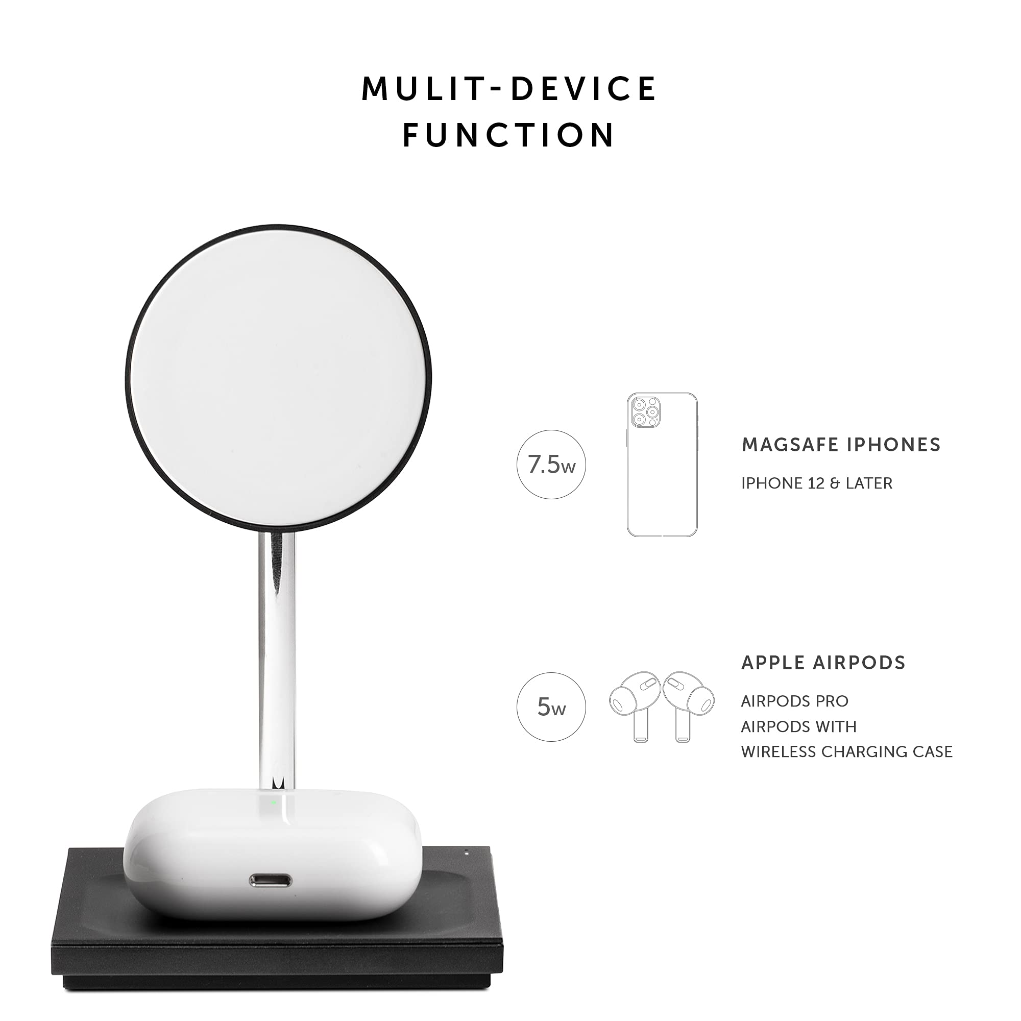 Native Union Snap 2-in-1 Magnetic Wireless Charger β Charging Stand for iPhone 15, 15 Plus, 15 Pro, 15 Pro Max with Wireless Pad for AirPods Gen 3, Pro 2 β Adjustable Angle & Discreet LED Indicators