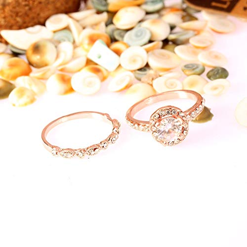 KUYIUIF 2PCS Rings 18K Rose Gold Morganite& White Topaz Ring Set Women Wedding Bridal (7)