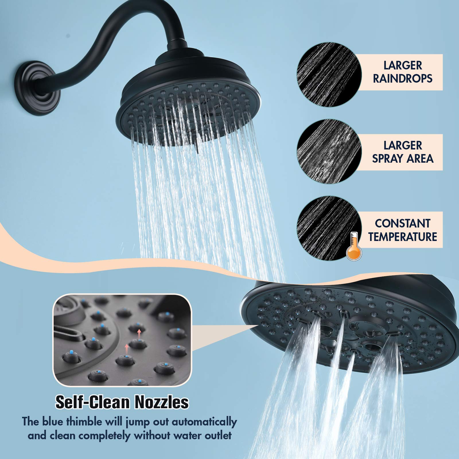 Matte Black Bathroom Shower Faucet Set Combo with Tub Spout & Valve, DAYONE Rainfall Shower System with 7-Function Spray Head High Pressure, Single Handle Bathroom Shower Trim Kit Wall Mount,DAY141MB