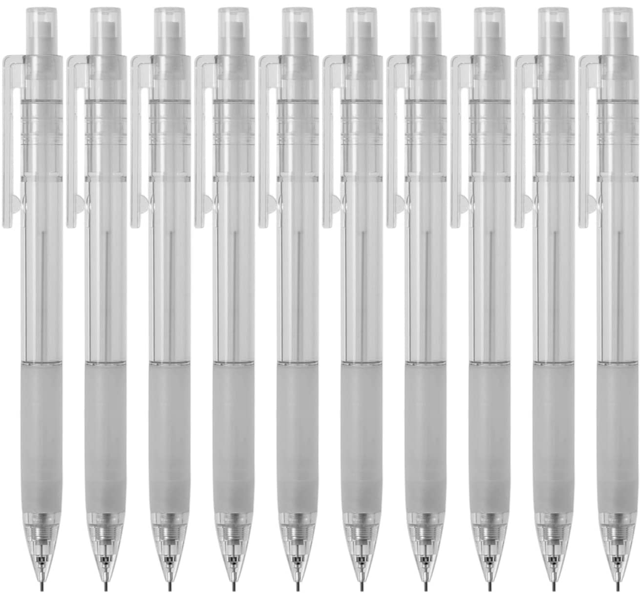 MUJI 0.5mm Polycarbonate Rubber Grip Mechanical Pencil set 10 Pieces Set with Original Pen Case