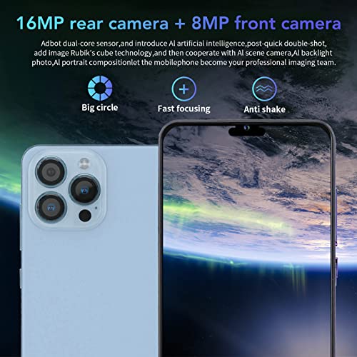 TUORE Big Screen Smartphone, Rear Front Camera 2.0GHz 2 Card 2 Standby Amazing Clarity 3G Smartphone 3500mAh Battery Fast Positioning 100-240V for Daily Use (Blue)