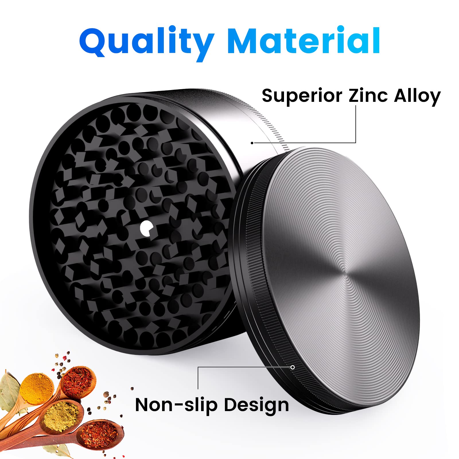 Matoolser 3 Inch Spice Grinder Large 3 Pieces (Black)