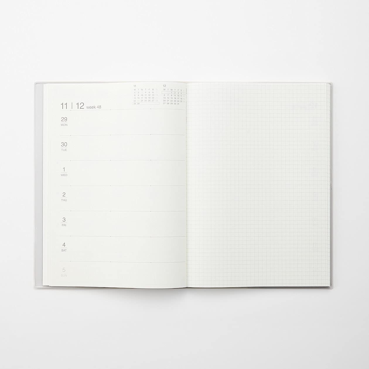 MUJI Monthly/Weekly Schedule Book 2022 B5 Size White Gray Beginning December 2021 Polyvinyl Chloride Cover Planner Scheduler