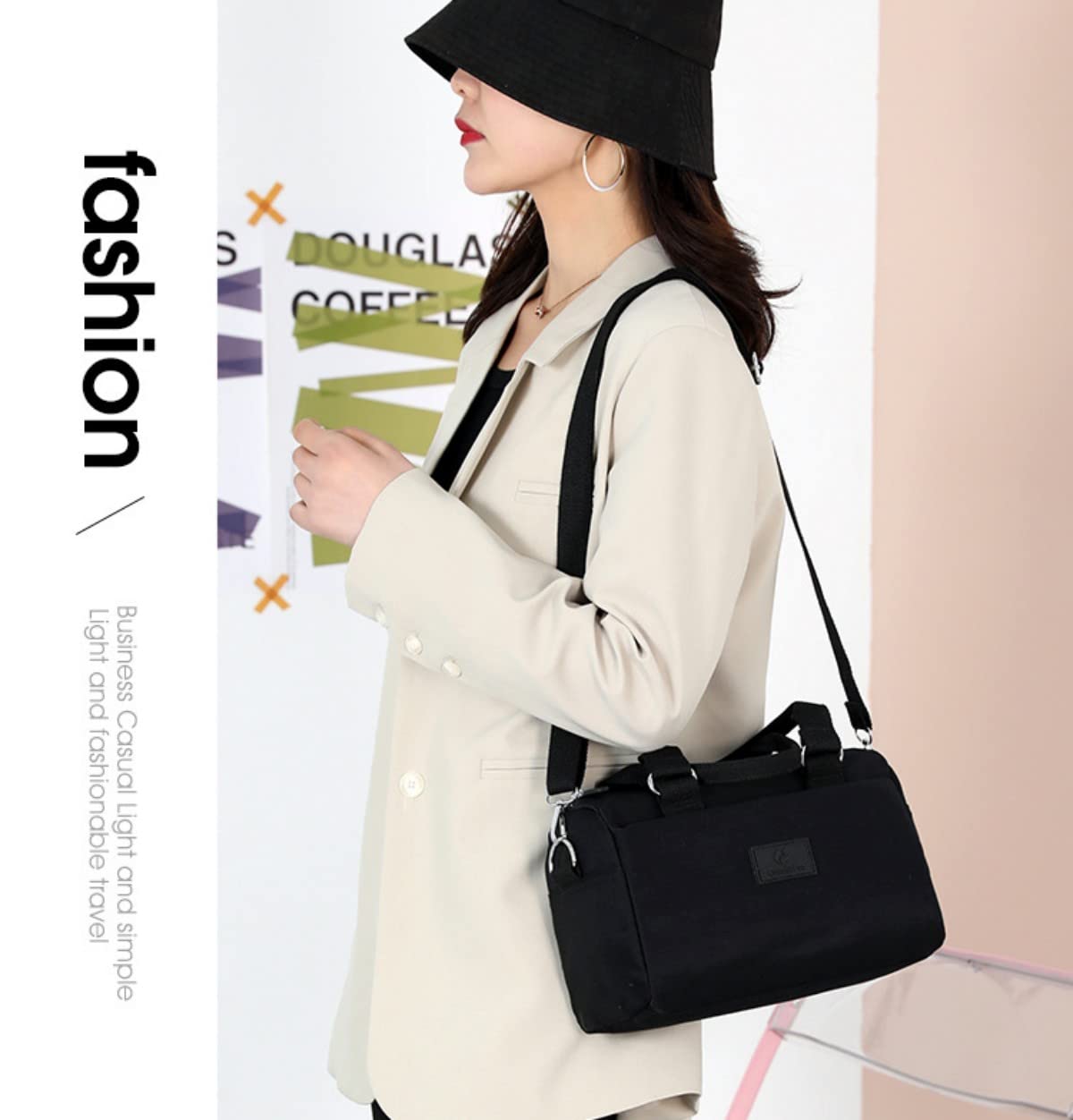 SIMU Nylon Shoulder bag messenger bag handbag Casual Lightweight Daypack for Women and Girls (Black)