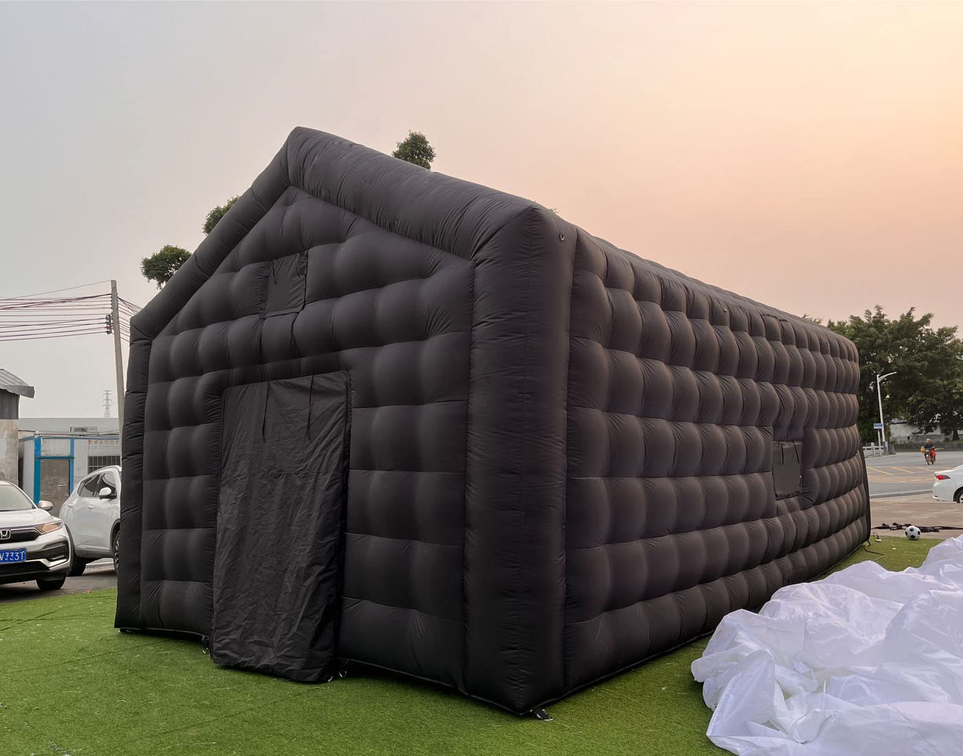 Large Black Inflatable Cube Wedding Tent Square Gazebo Event Room Big Mobile Portable Night Club Tent Party Pavilion for Backyard/Outdoor Events(29.5ftx16.5ft)