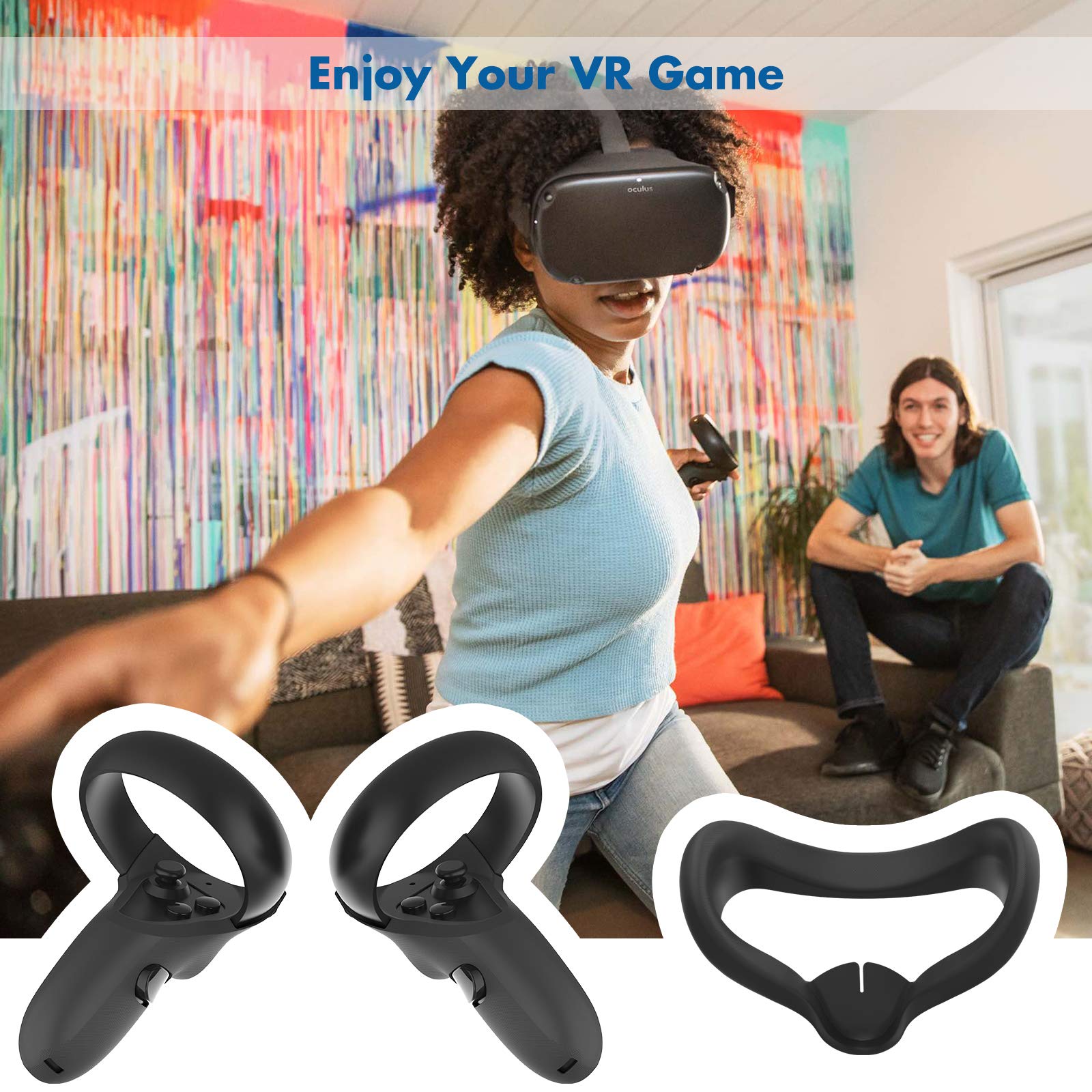 KIWI design Grip Cover for Oculus Quest 1 Touch Controller Grip Accessories Anti-Throw Handle Protective Sleeve Come with Ultra Thin 0.7 mm VR Silicone Face Cover (Not Fit Quest 2)