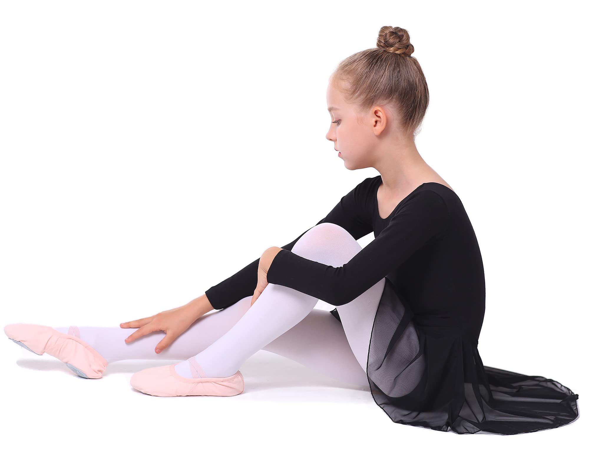 MdnMd Long Sleeve Dance Leotard Ballet Dress Clothes for Ballerina Girls (Age 6-8, Black)