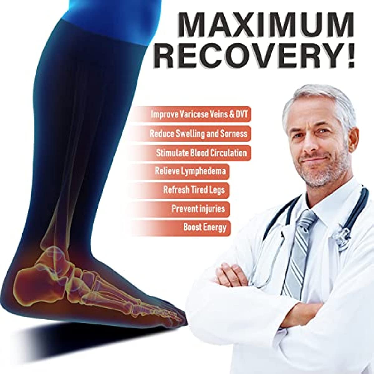 SIOAUIRT 2 Pack Plus Size Compression Socks for Women Men 20-30mmhg, Extra Wide Calf Knee High Socks for Circulation