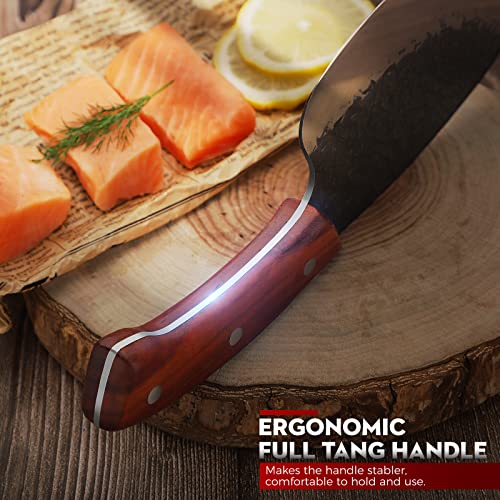 Purple Dragon Aquatic Fish Knives Fish Fillet Knife Sharp Slaughter Fish Special Knife Seafood Professional Tool Fish Knife Kitchen Knife Hammered forging Full Tang Carbon Steel Meat Cleaver
