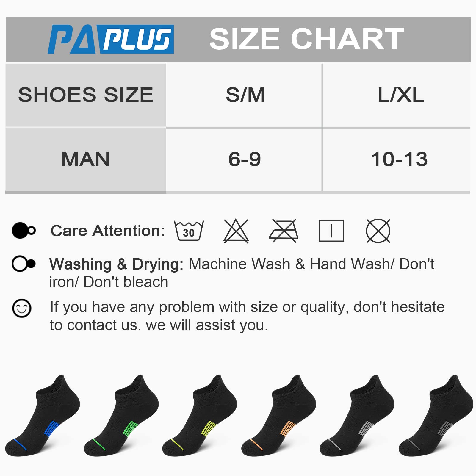 PAPLUS Mens Ankle Running Socks 6 Pairs, Low Cut Cushioned Athletic Sport Tab Socks With Arch Support, Size 10-13