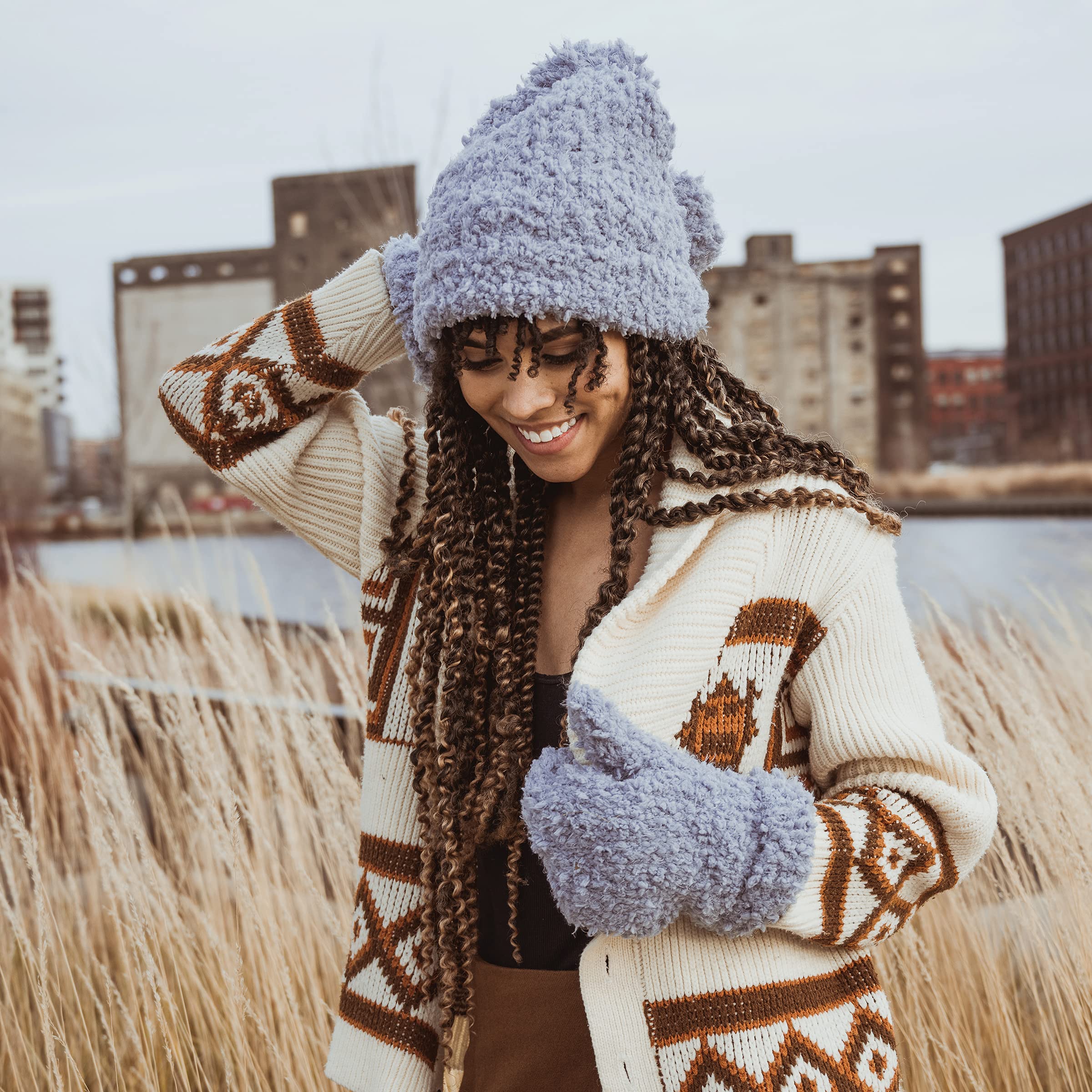 MUK LUKS womens Luks® Women's MUK LUKS Women s Popcorn Mittens, Moonstone, One Size US