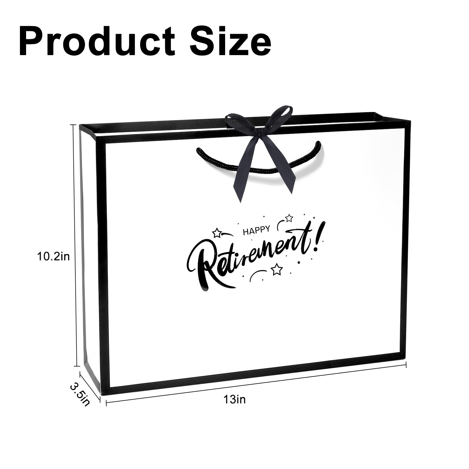 VFUNZA Retirement gifts for women/men, Bag for happy/funny/best retired, 13" Luxurious Black Edge White gift Bags