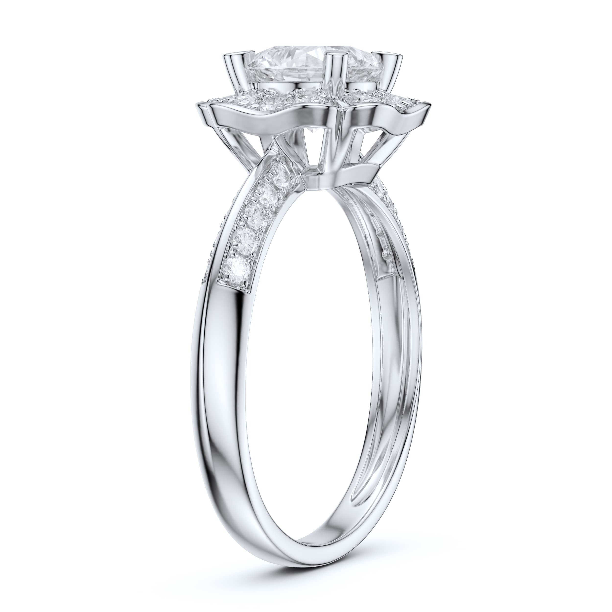 PRSTANI Real 10K White Gold Romantic Flower Like Clovers Halo 4-Prong Set 1.0 CT Simulated Diamond Engagement Ring (10)