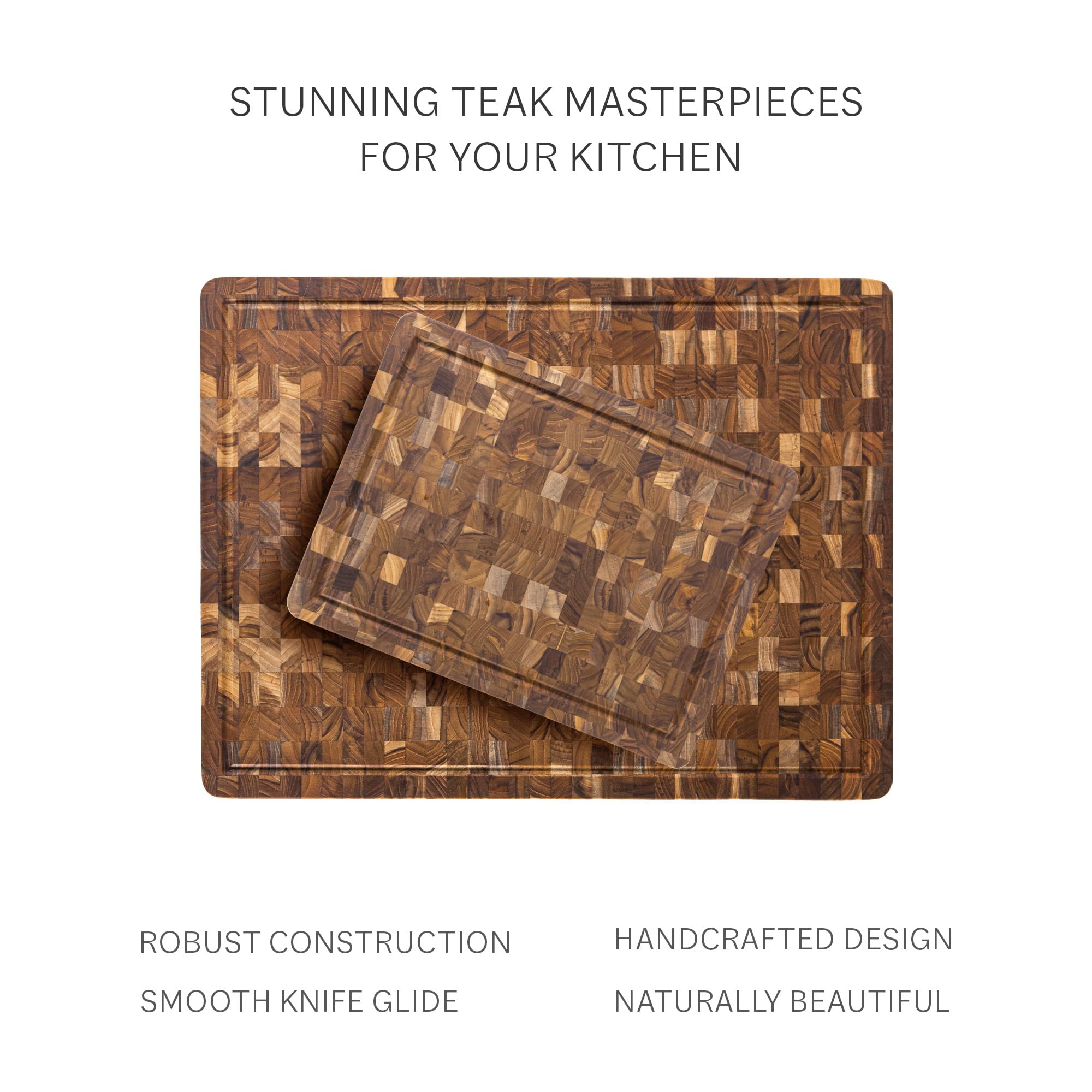 Teakhaus Butcher Block Cutting Board - Medium Thick Cutting Board with Juice Groove - Teak End Grain Wood - Knife Friendly - FSC Certified