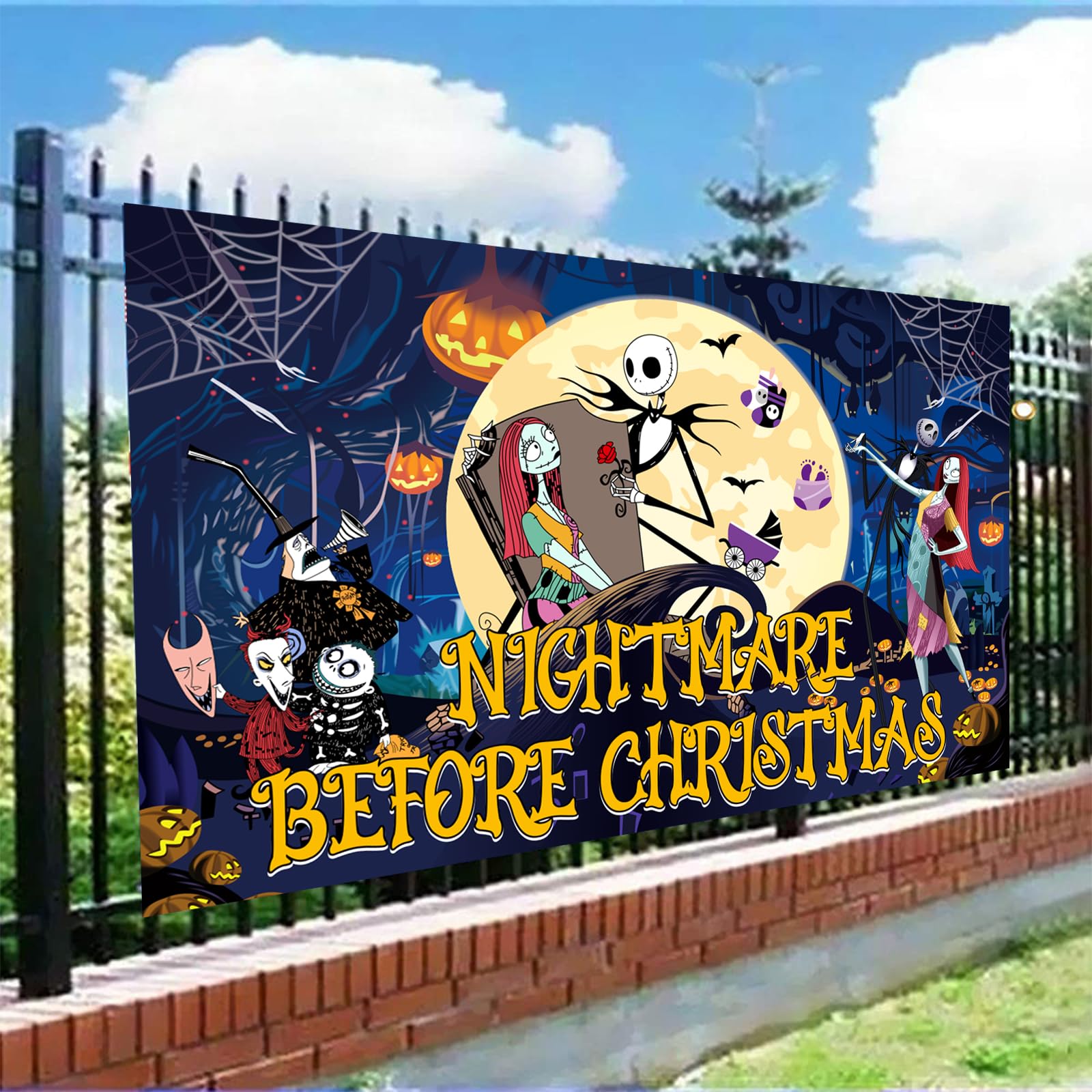 Nightmare Before Christmas Banner Backdrop Decorations, Nightmare Before Christmas Halloween Party Hanging Banner Front Door Sign Decorations