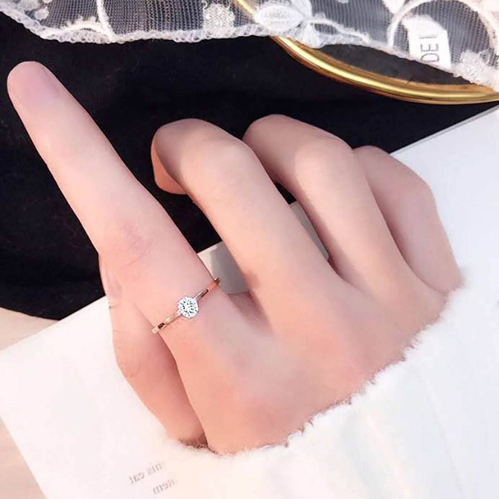 Paper Clip Ring Titanium Cubic Zirconia Rings Set for Women Girls Chain Link Ring Minimalist Stackable Finger Band Stainless Steel Cuban Ring (9)