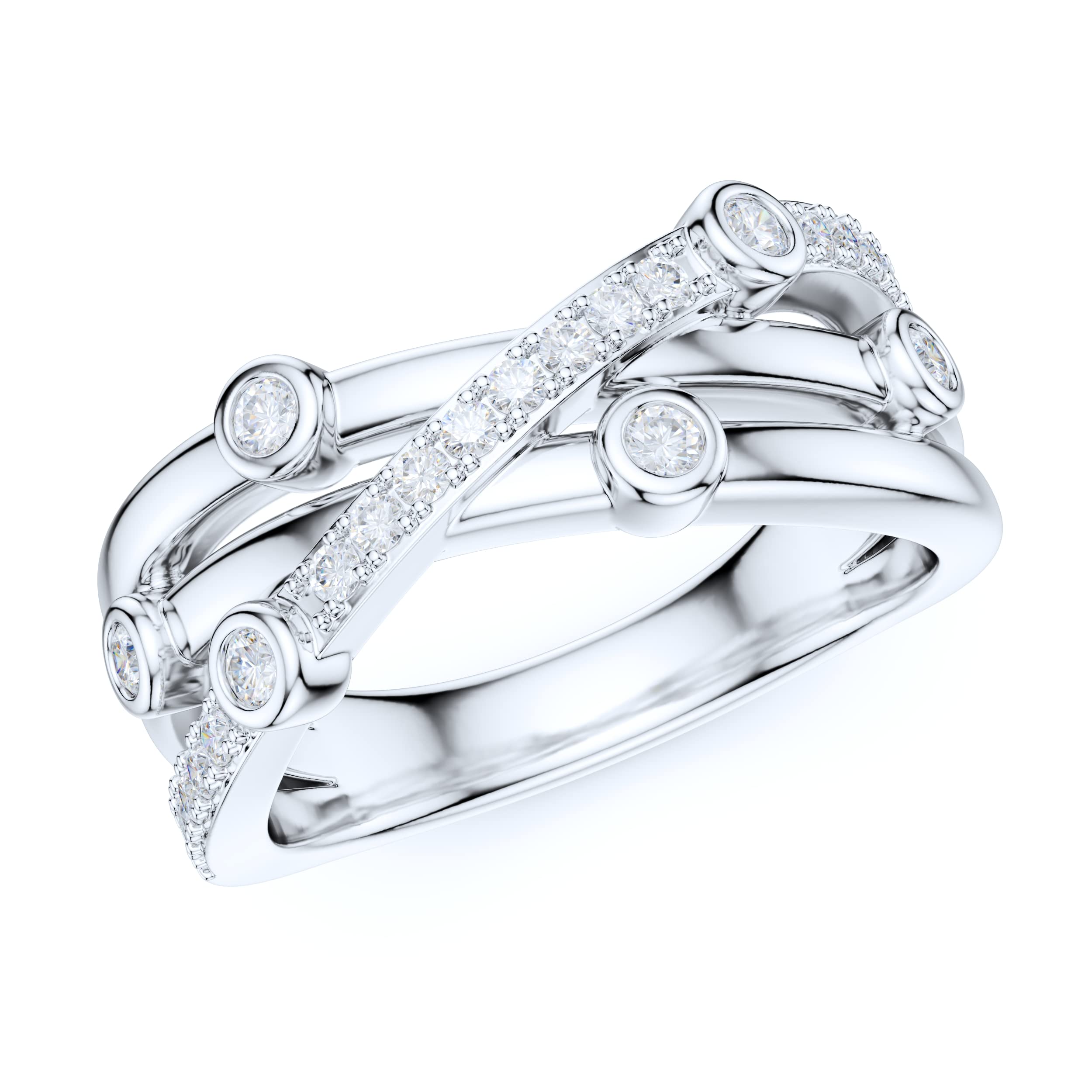 PRSTANI Sterling Silver Criss Cross Bubble Cocktail Simulated Round Brilliant Diamond Ring Wedding Band For Women (6.5)