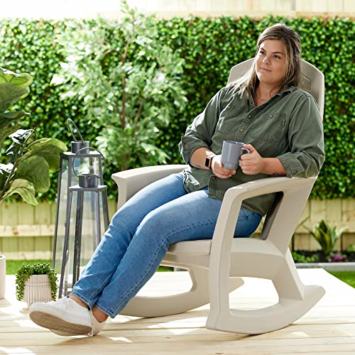 Semco Plastics Rockaway Heavy Duty Polyethylene All Weather Outdoor Rocking Chair with Backrest and Armrests for Porch, Deck, and Patio, Tan