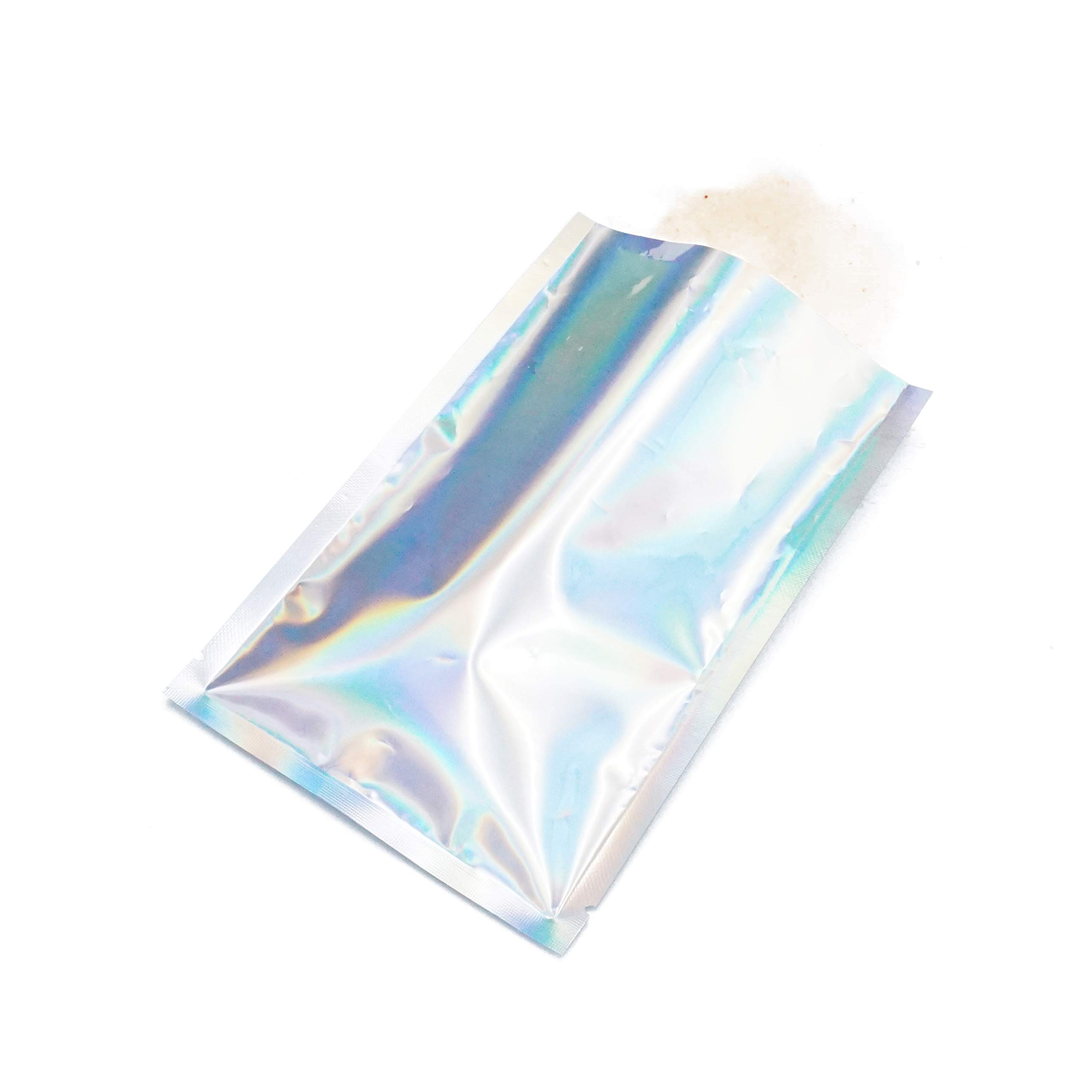 QQ Studio 100 PCS Metallic Mylar Foil Open Top Sealable Bags (6x9cm (2.3x3.5"), 100x Holographic)