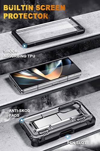 ZtotopCases for Samsung Galaxy Z Fold 4 5G (2022), Full-Body Dual Layer Rugged Case with Built-in Screen Protector & Kickstand & S Pen Slot Drop Protection Shockproof, Black
