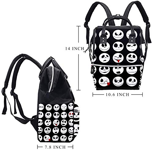 LORVIES Halloween Faces Nightmare Before Christmas Pattern Diaper Bag Backpack, Large Capacity Muti-Function Travel Backpack