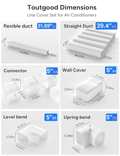 Toutgood 5'' 14Ft Mini Split Line Set Cover for Ductless Air Conditioners and Heat Pumps Systems Tubing Decorative, Upgraded UV-Proof Strong&Durability PVC Pipe