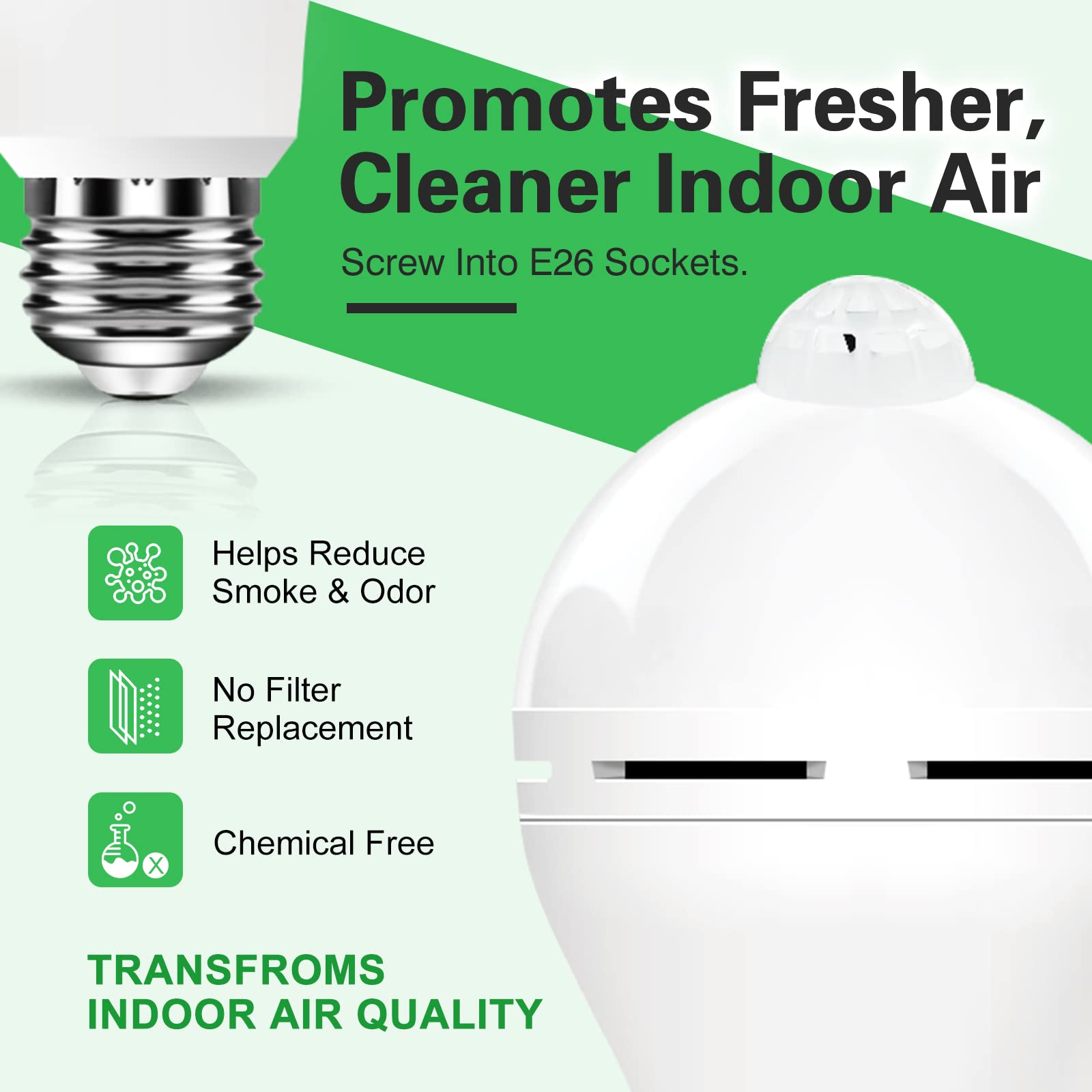 Neporal Watt Equivalent, LED Light Bulbs with Ionizer Air Purifier, 5000K Daylight, Non-dimmable, 9W, E26, A19 LED Bulbs For Bathroom, Ceiling Fan, Nursery Room, 4 Pack Cool White