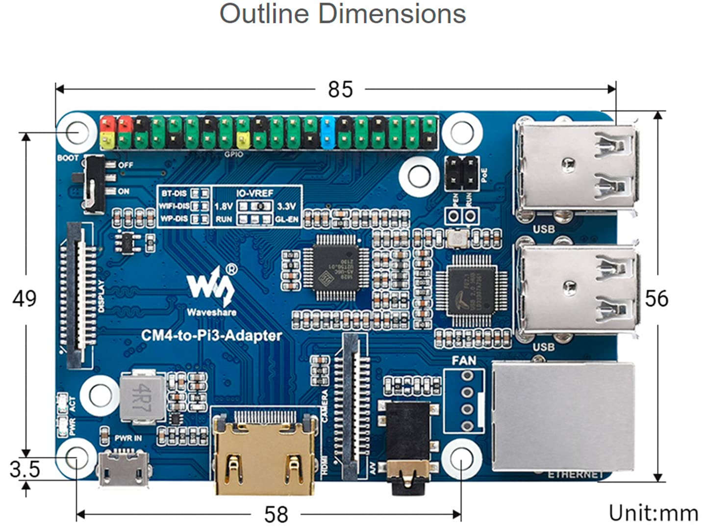 Raspberry Pi Compute Module 4 to Pi 3B/3B+ Adapter,Connect Compute Module 4 with Converter Board to Replace Raspberry Pi 3 Model B/3B+,Alternative for RPi 3B/3B+ Compatible with Pi 3B/ 3B+ Hats