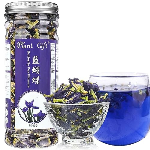 Plant Gift 135 Cups Pure Dried Butterfly Pea Flowers Blue Tea 40G/1.41oz Clitoria Ternatea Flower Herbal Tea, Caffeine Free, Loose Leaf, 100% Natural Herbal Tea