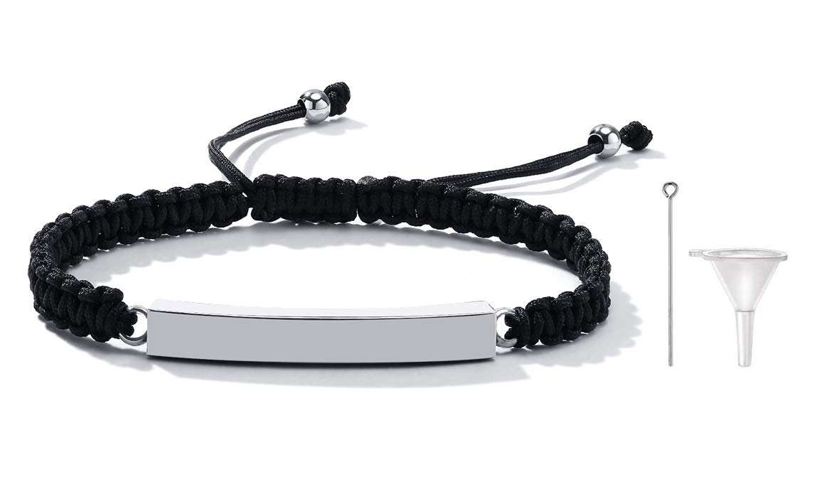 MEALGUET Personalized Customized Stainless Steel Cremation Urn Bracelet ID Bar Braided Bracelet for Ashes Holder Keepsake Locket for Women Men
