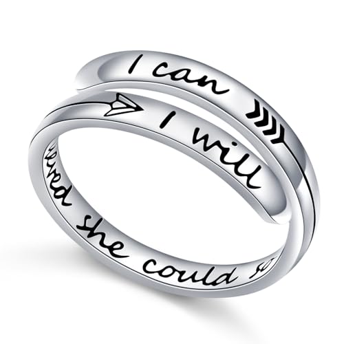 Ladytree Adjustable Inspirational Rings 925 Sterling Silver Stacking Wrap Spiral Twist Statement Band Encouragement Gift for Women Men(you got this)
