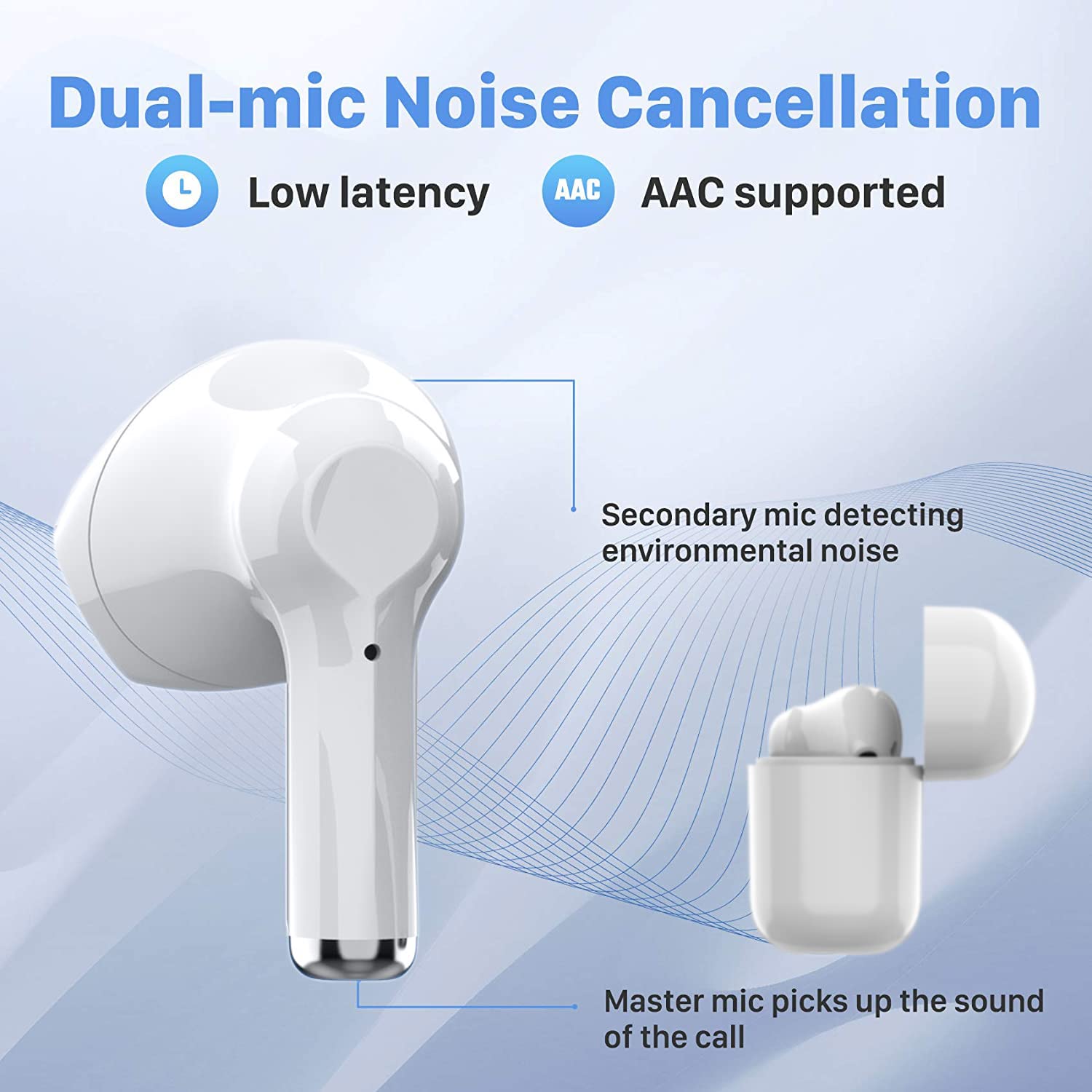 Wireless Earbuds, Bluetooth Earbuds Environmental Noise Cancellation Waterproof Call Noise Cancelling Mini Earbuds, Clear Calls Built-in Microphone Stereo Touch Earphones for Work, Home Office