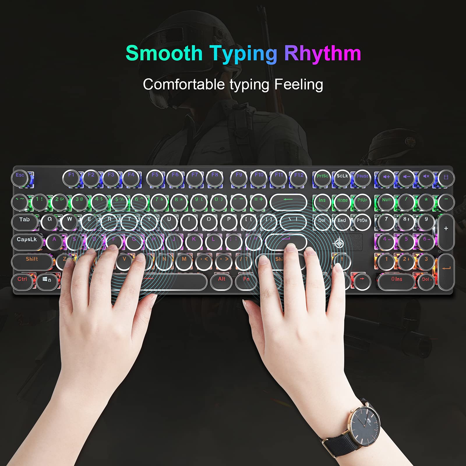 Mechanical Gaming Keyboard, Geeklin Rainbow LED Backlit Gaming Keyboard,USB Wired Mechanical Keyboard with Blue Switches for Desktop, Computer, PC(108 Keys, US Layout)