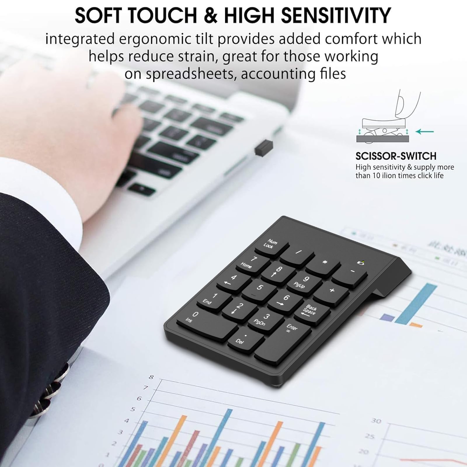 NOOX Efficient Wireless Numpad Numeric Keypad Number Pad for Laptops Computer Desktop Office Accessories Financial Accounting - 10 Key Number Numpad for Business and Everyday Use