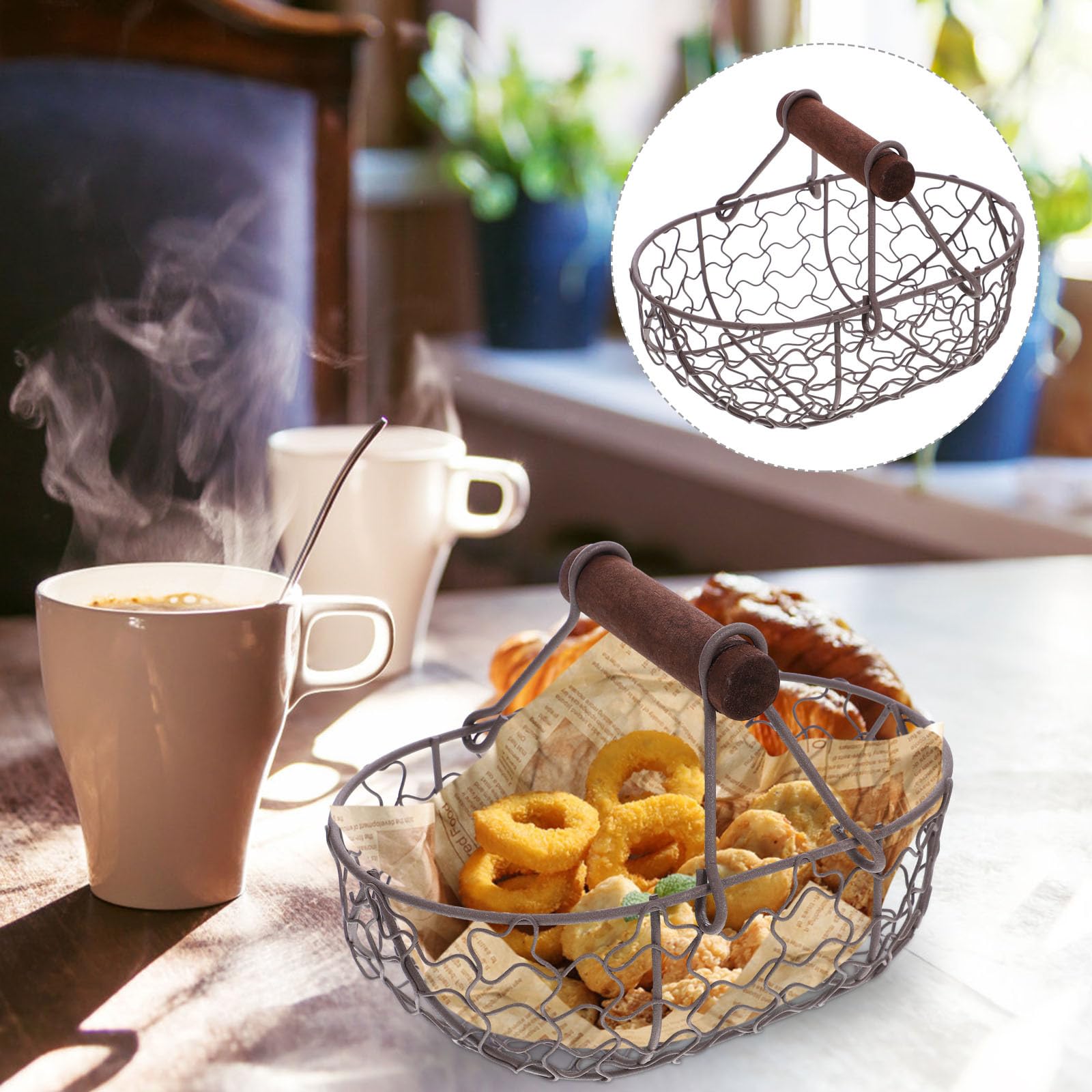 Operitacx Small Metal Wire Egg Basket Fresh Egg Container Organizer Case Countertop Holder Rust Gathering Basket Country Storage Basket for Easter Fruit Duck Egg with Handle (7x4.7 inch)
