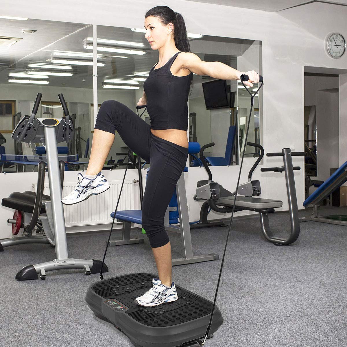 MUCHOO Vibration Plate Fitness Machine Whole Body Workout Platform Machine w/Loop Bands Body Slimmer Weight Loss and Home Training & Exercise-Black