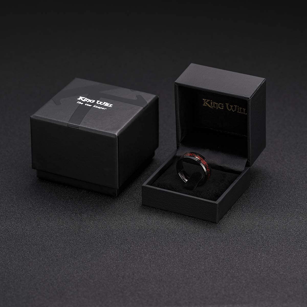 King Will Men's 8mm Red Carbon Fiber Black Celtic Dragon Tungsten Carbide Ring Comfort Fit Wedding Band (10)