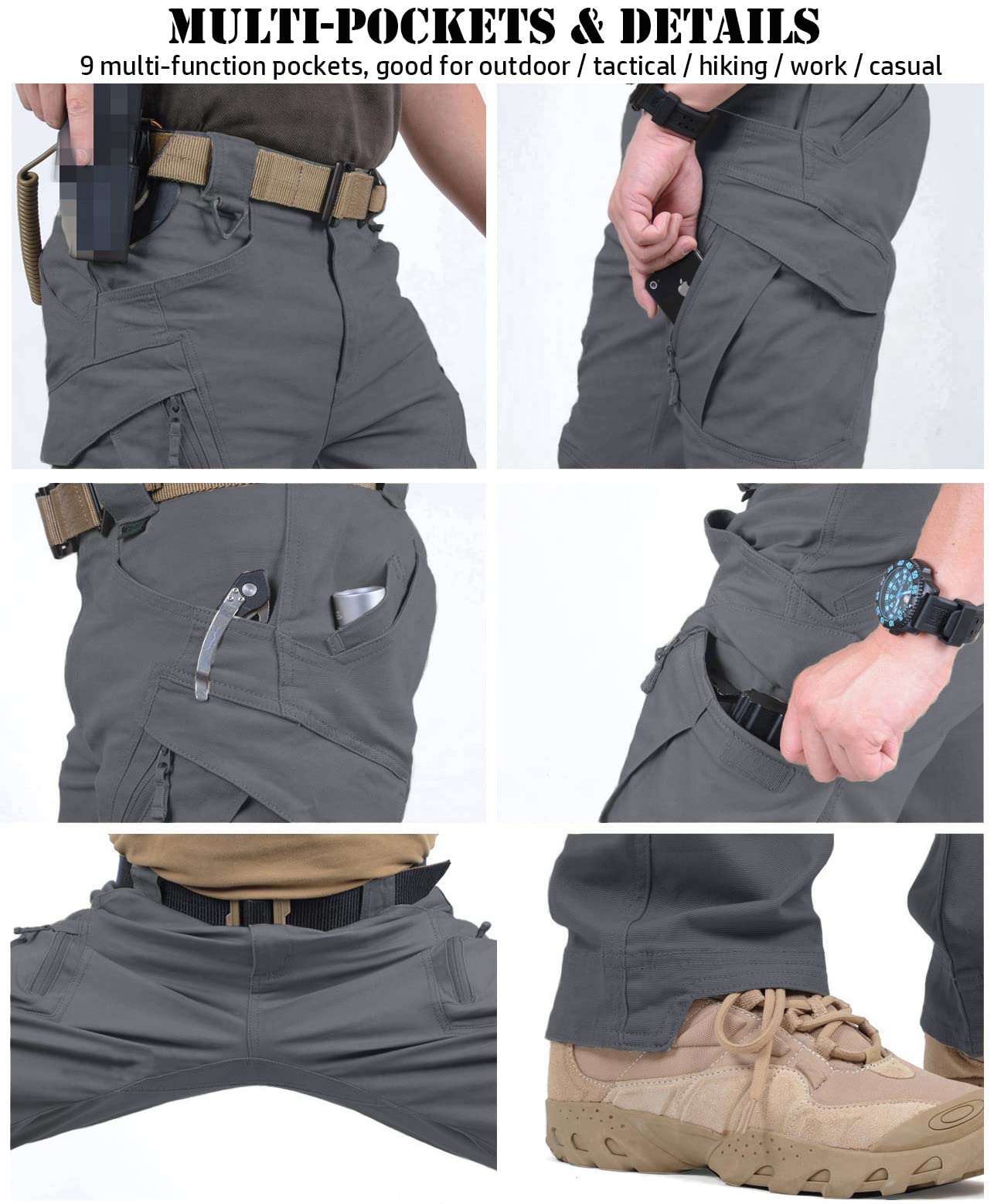 NAVEKULL Men's Work Cargo Pants Lightweight Tactical Pants for Men Stretch Cotton Military Army Combat Slim Fit Hiking Outdoor Trousers with Multi Zipper Pockets