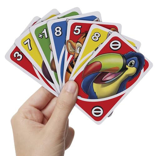 Mattel Games UNO Junior Card Game for Kids with Simple Rules, Levels of Play and Animal Matching for 2-4 Players