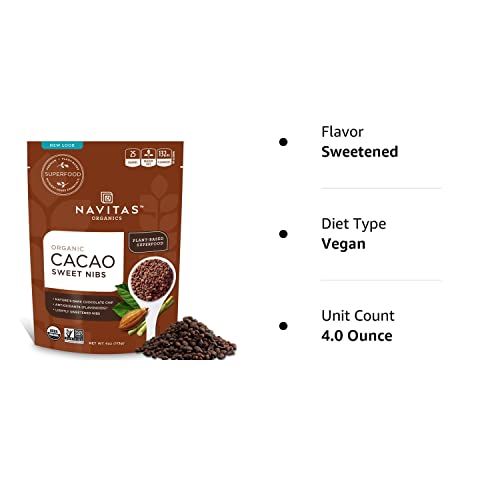 Navitas Organics Cacao Sweet Nibs, 4oz. Bag, 28 Servings — Organic, Non-GMO, Gluten-Free