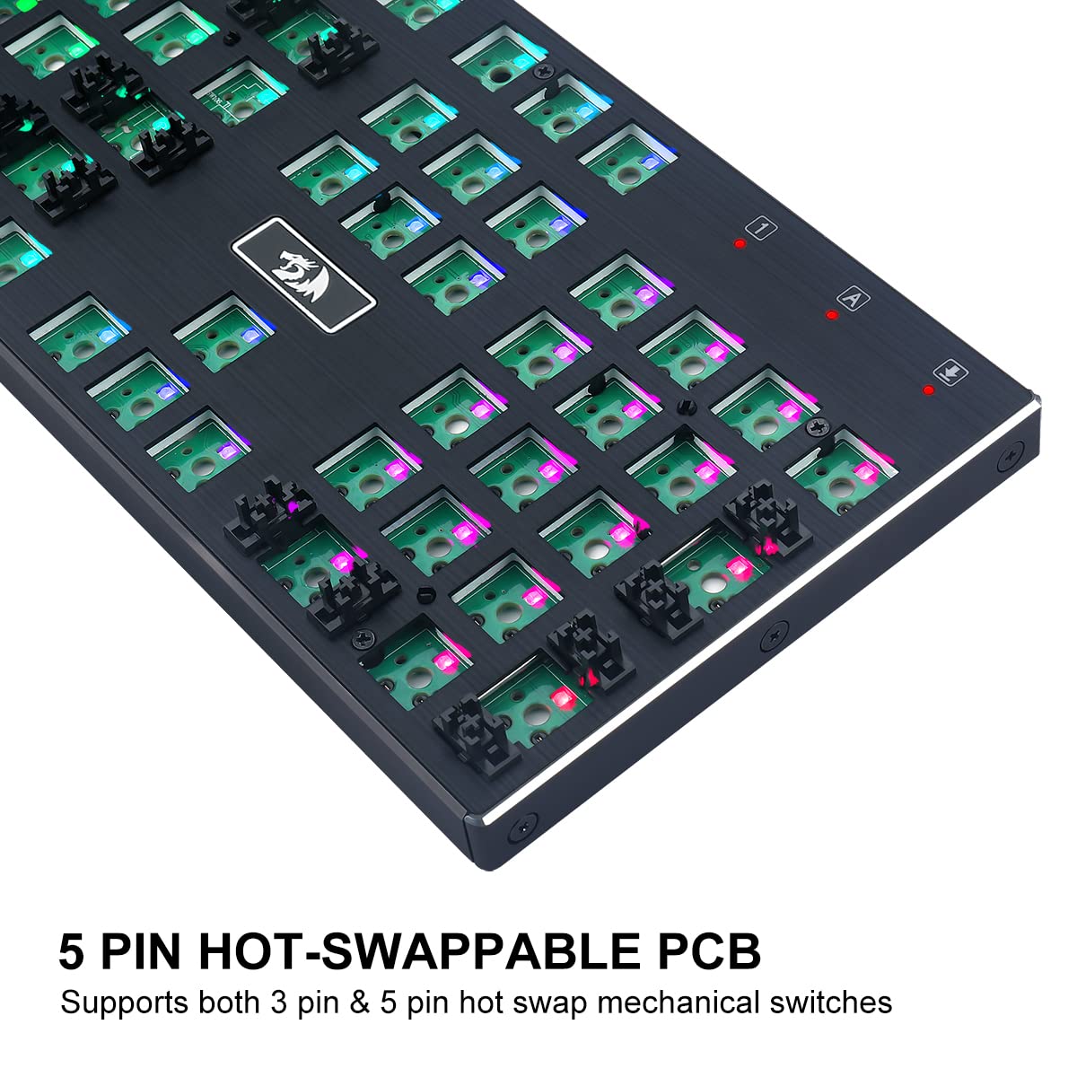 Redragon BBK556 Custom Gaming Mechanical Keyboard Kit โ 100% 104 Keys DIY RGB Fully Modular Keyboard - USB Wired Barebones Full Size Keyboard HOT SWAPPABLE 3pin/5pin Switch, Black